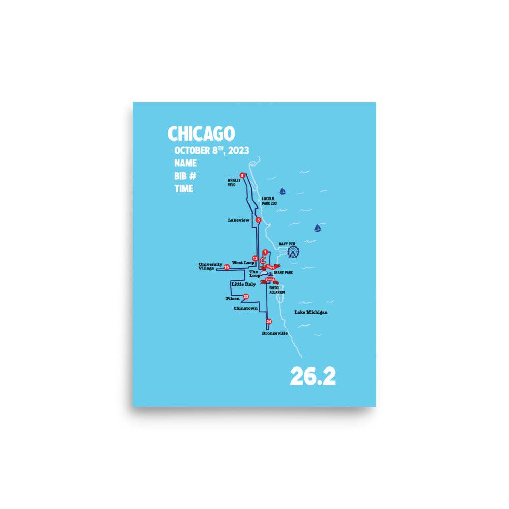 Chicago Map Print - Personalized Marathon Map with Year, Finisher Time ...